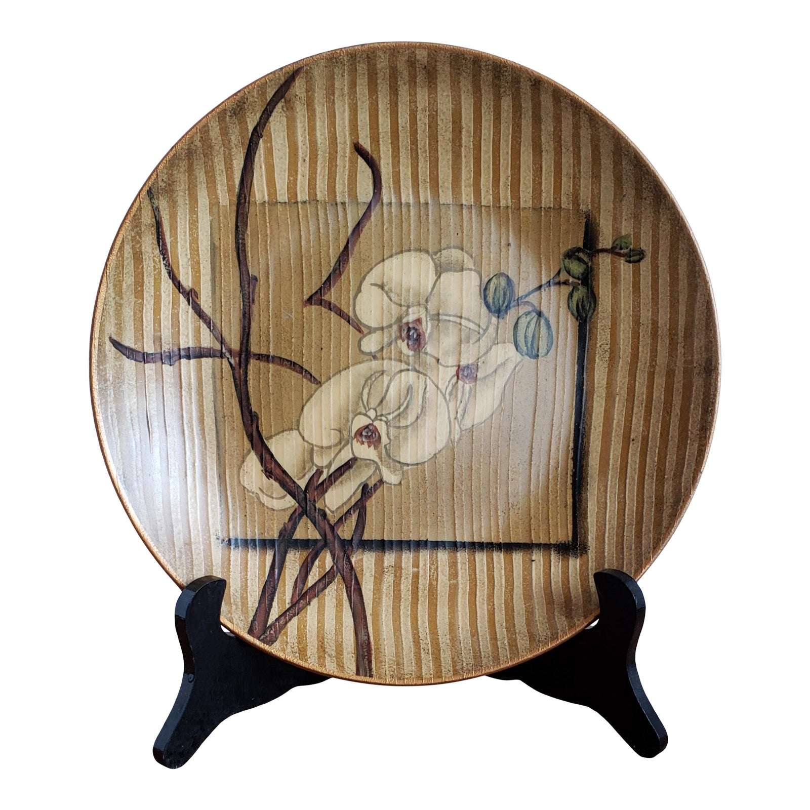 Decorative Porcelain Orchid Plate With Stand | Chairish