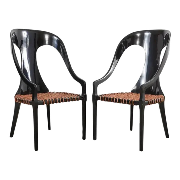 Pair of Michael Taylor Style Lacquered Spoon Back Chairs | Chairish