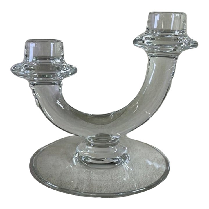 Vintage 1950's Art Deco Crystal Double Candlestick Holder | Chairish