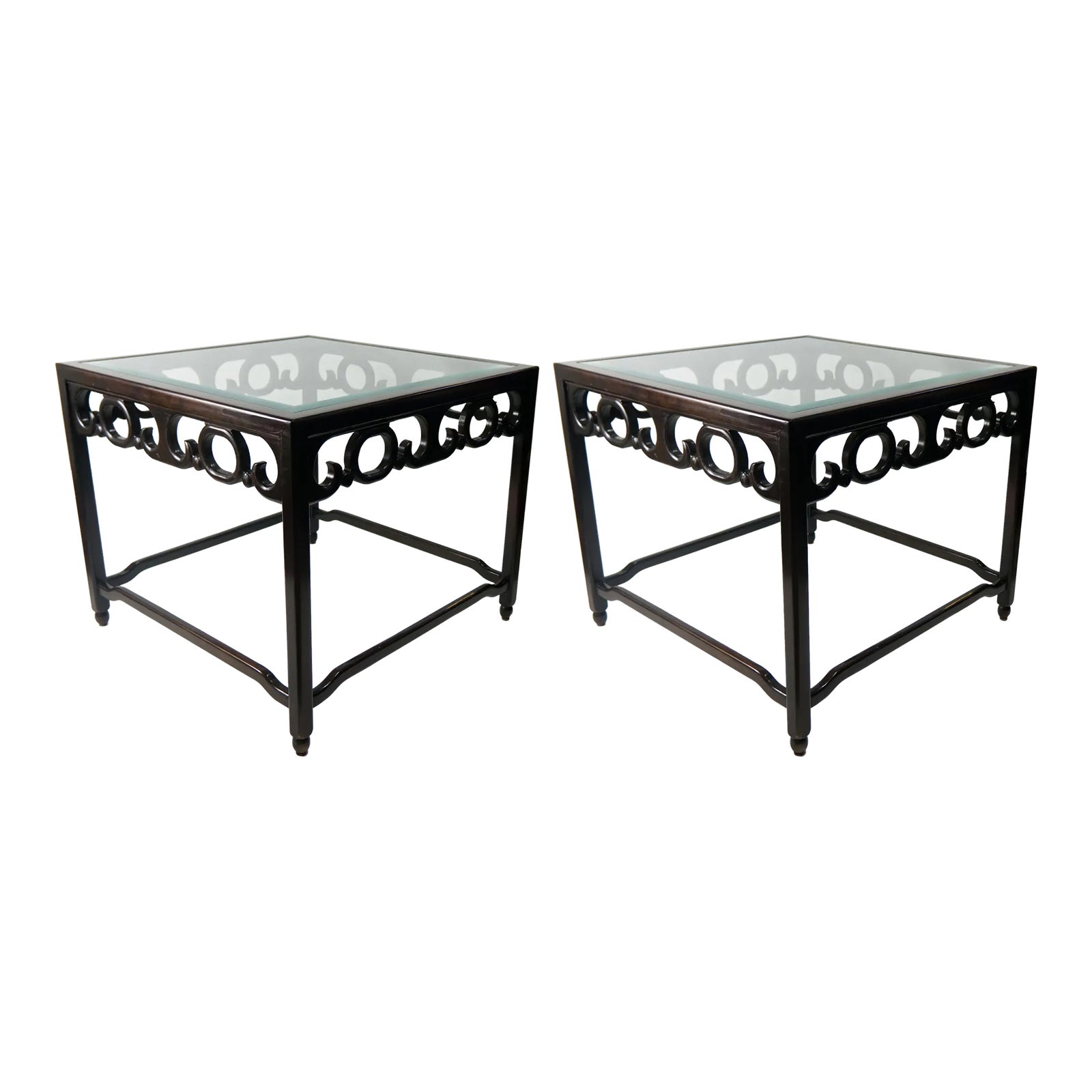 Chinoiserie Fretwork Accent Tables With Glass Top - a Pair | Chairish