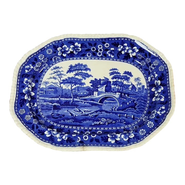 17" English Antique Blue Copeland Spode's Tower Platter Serving Tray ...