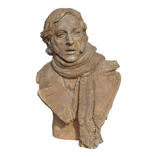 Vintage Allen Hermes Clay Bust Sculpture of a Man Wearing a Scarf ...