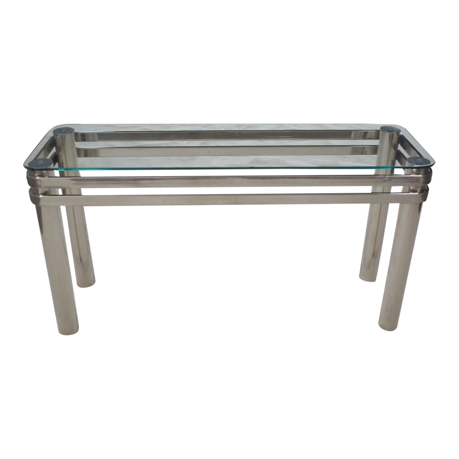 Modern Chrome Rectangle Console Sofa Table With Glass Top Style of Pace ...