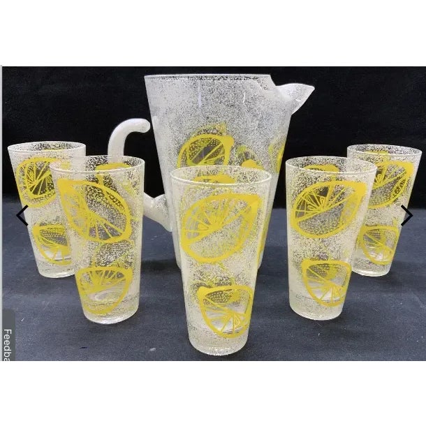 1960s Mid-Century Modern Highball Lemonade Set 5 Glasses and 1 Pitcher ...
