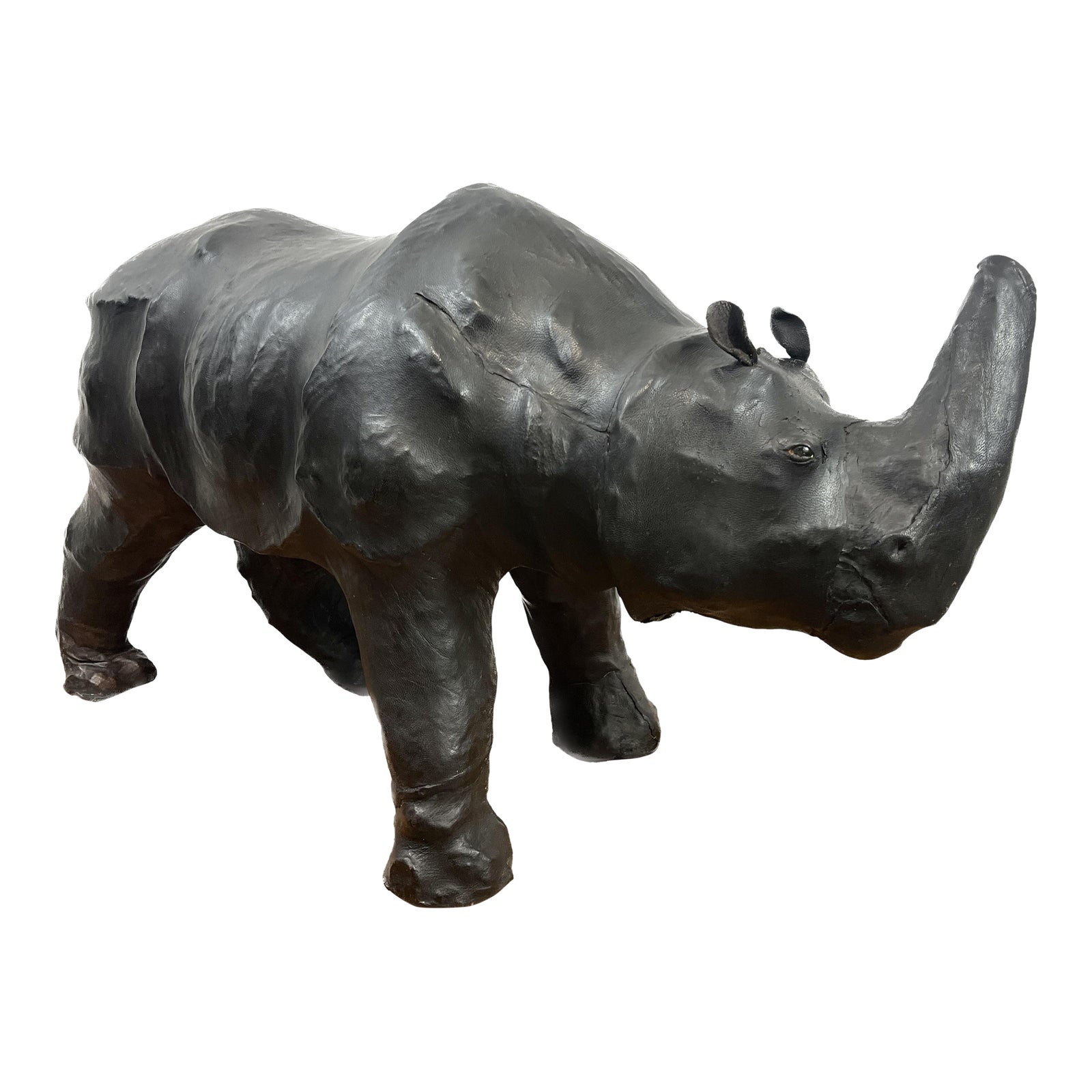 1960s English Leather Wrapped Wood Rhinoceros Footstool | Chairish