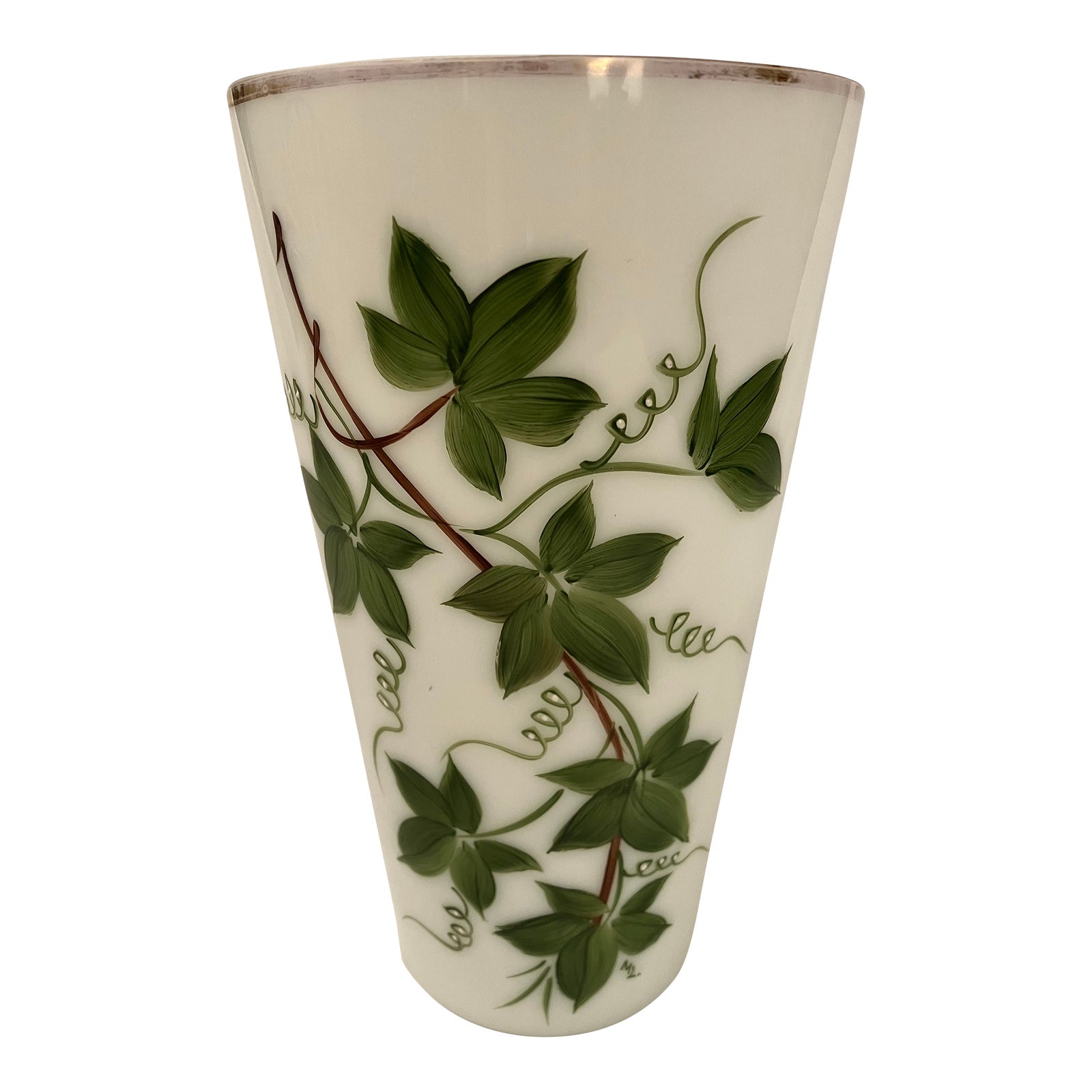 Mid-Century Modern Opaline Glass Ivy Vase, Consolidated Glass Con-Cora ...