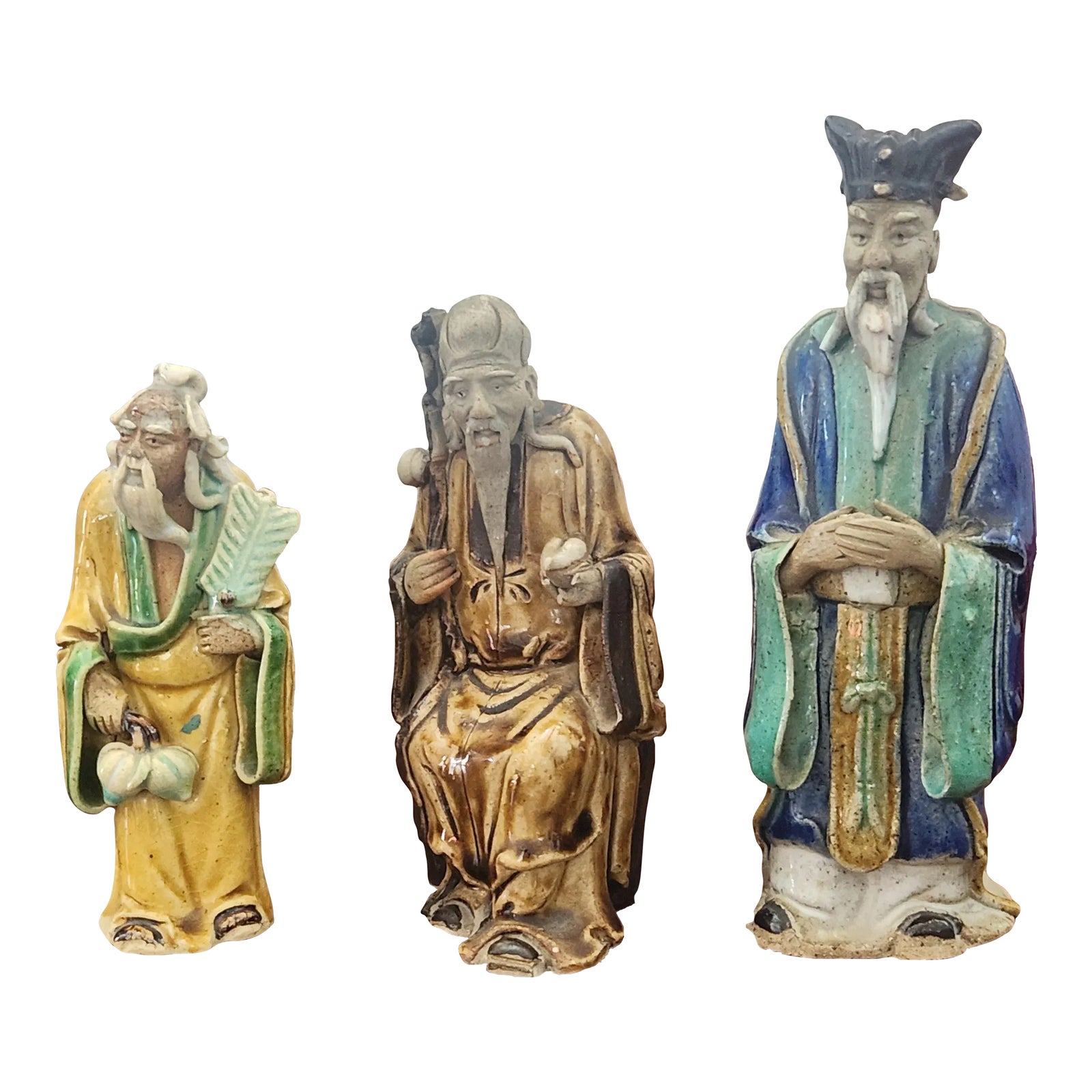 Collection of Antique Chinese Mudmen Figurines - Set of 3 | Chairish