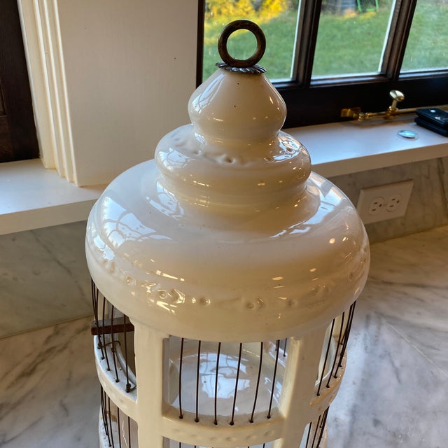 Vintage Ceramic White Bird Cage, Italian | Chairish