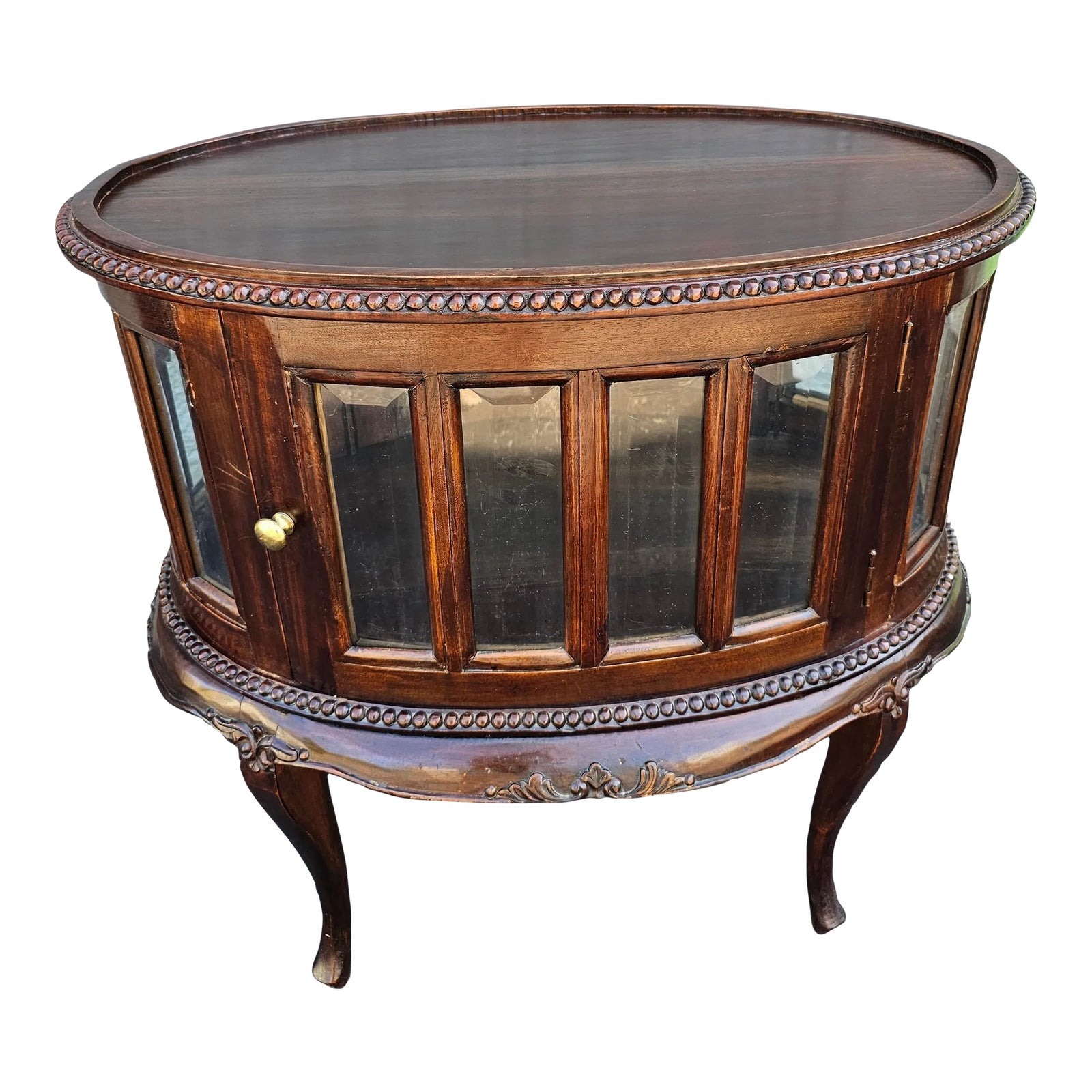 Mid-Century Queen Anne Style Mahogany Double Door Oval Vitrine Table ...