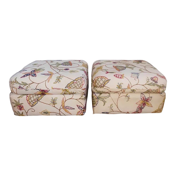 1970s Milo Baughman for Thayer Coggin Hand Embroidered Ottomans - A ...