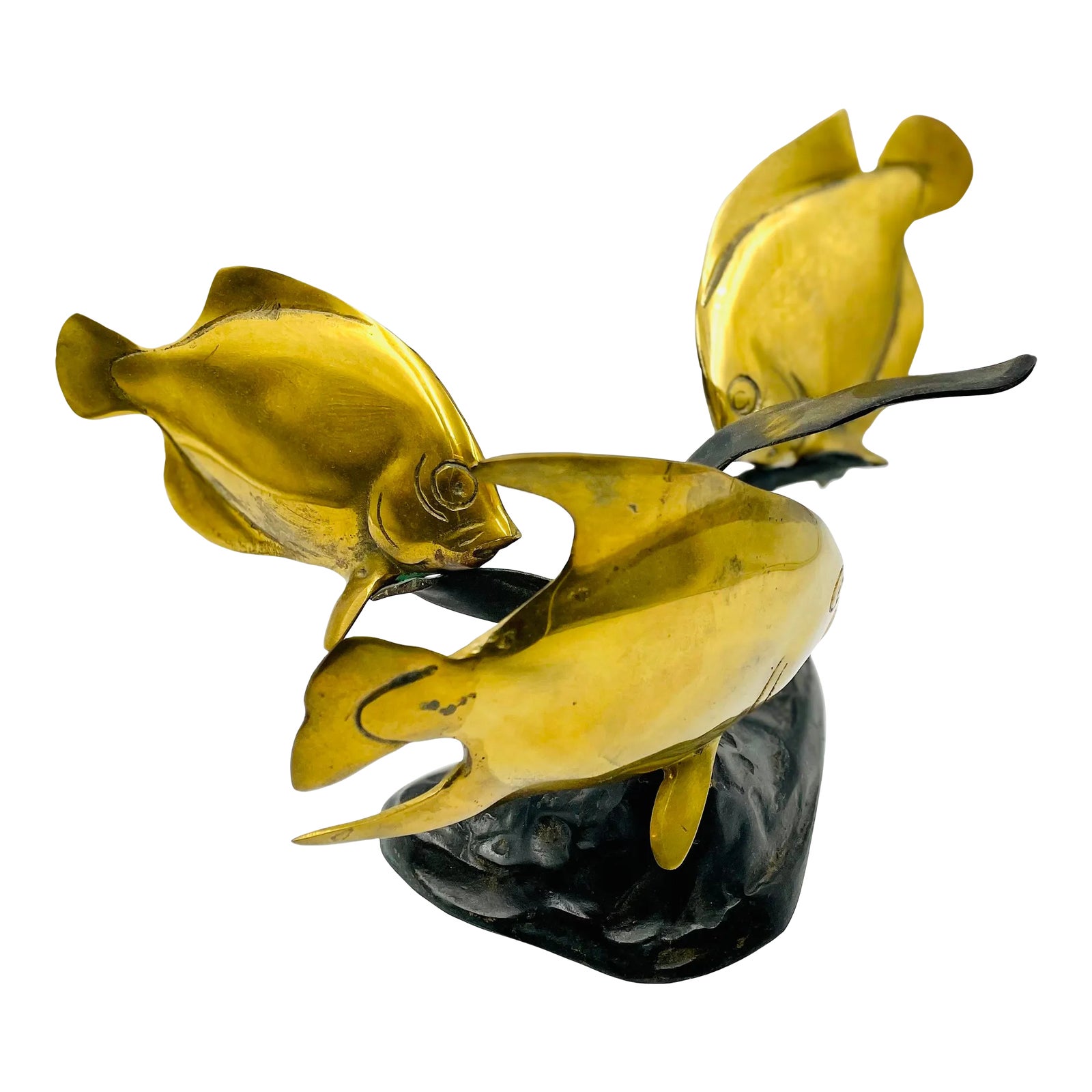 Vintage Brass & Bronze Tropical Fish Statue | Chairish