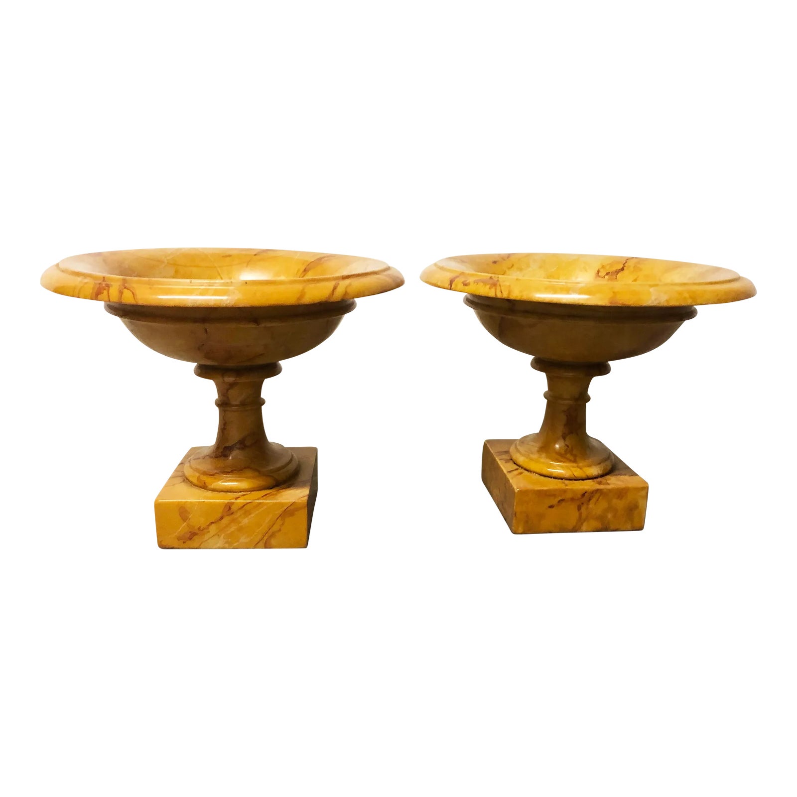 1960s Pair Neoclassical Style Tazza, Faux Sienna Marble | Chairish