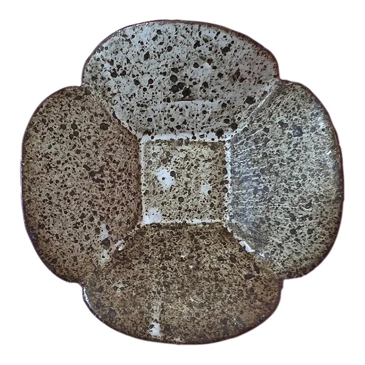 Four Petal Flower Catchall Trinket Dish With Square Center - Speckled ...