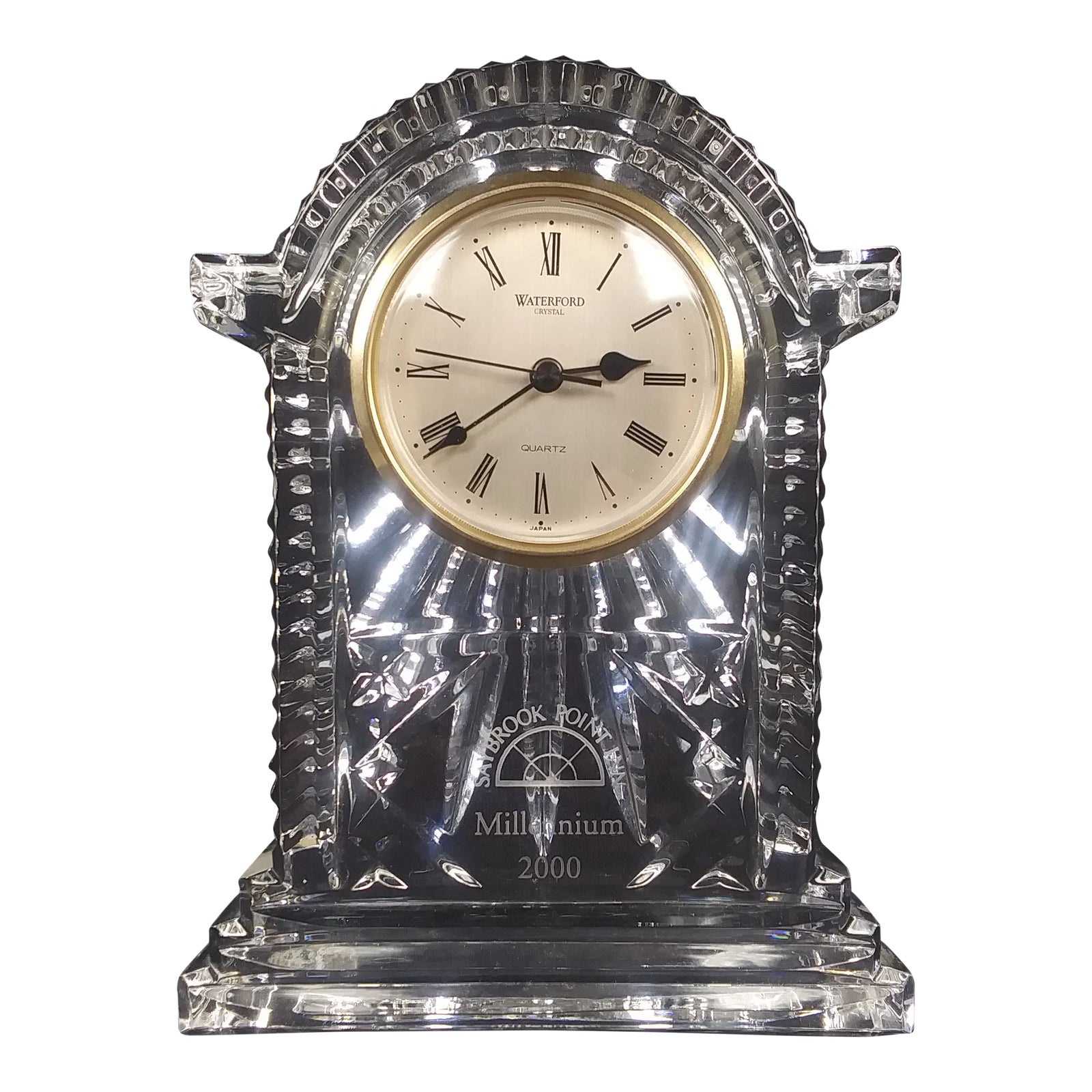 Waterford Crystal Lismore Mantel Carriage Desk Clock Gold Tone Face Vintage 2000 | Chairish