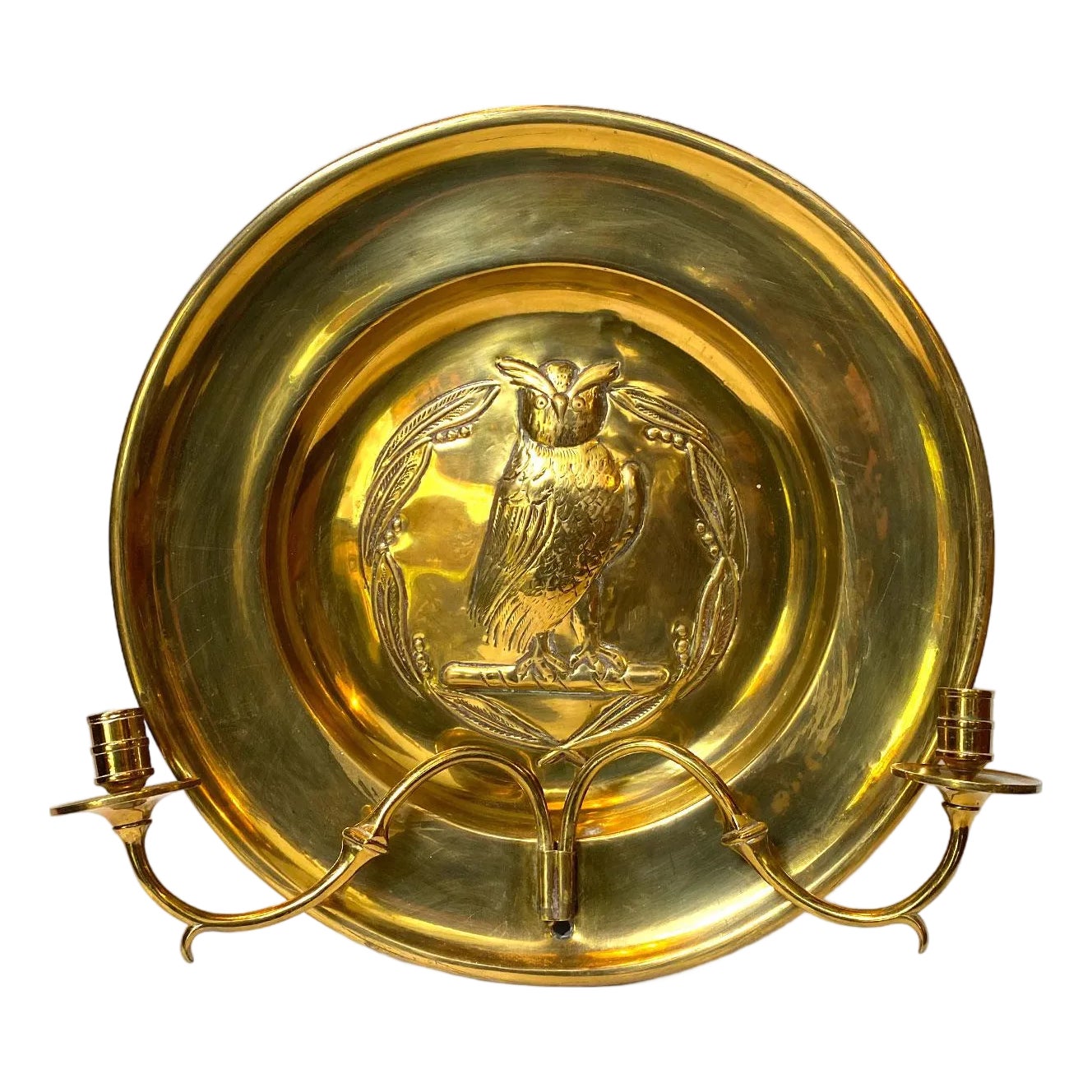 Circa 1900 English Arts and Crafts Repoussé Brass Owl Two-Arm Candle ...
