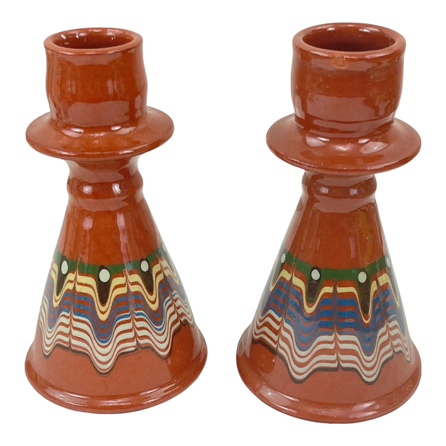 1940s Vintage Bulgarian Troyan Pottery Zigzag Pattern Ceramic Candle ...