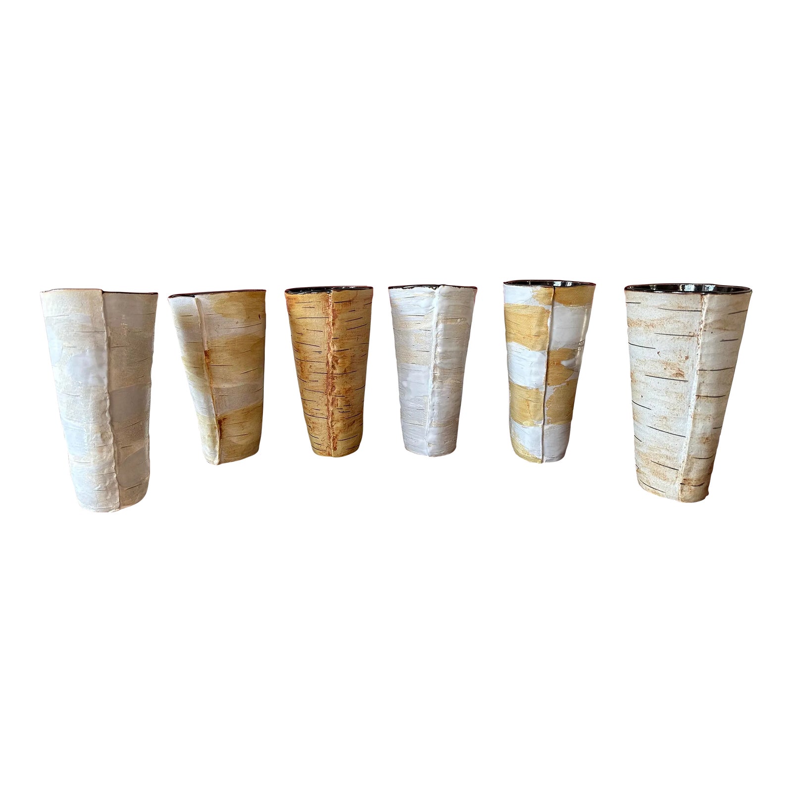 Birch Bark Studio Art Pottery Tumblers-Set of 6 | Chairish