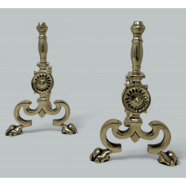 Antique Pair English Country House Victorian Brass Fireplace Fire Dogs ...