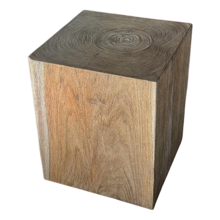 Cuboid Side Table Crafted From Teak Wood, Modern Organic | Chairish
