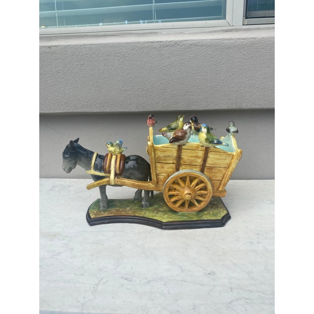 19th Century Majolica Cart With Donkey & Birds Delphin Massier | Chairish
