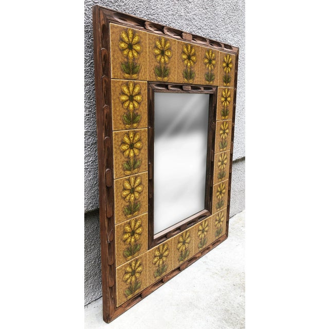 Vintage Spanish Style Mirror With Carved Wood and Ceramic Tile Frame ...
