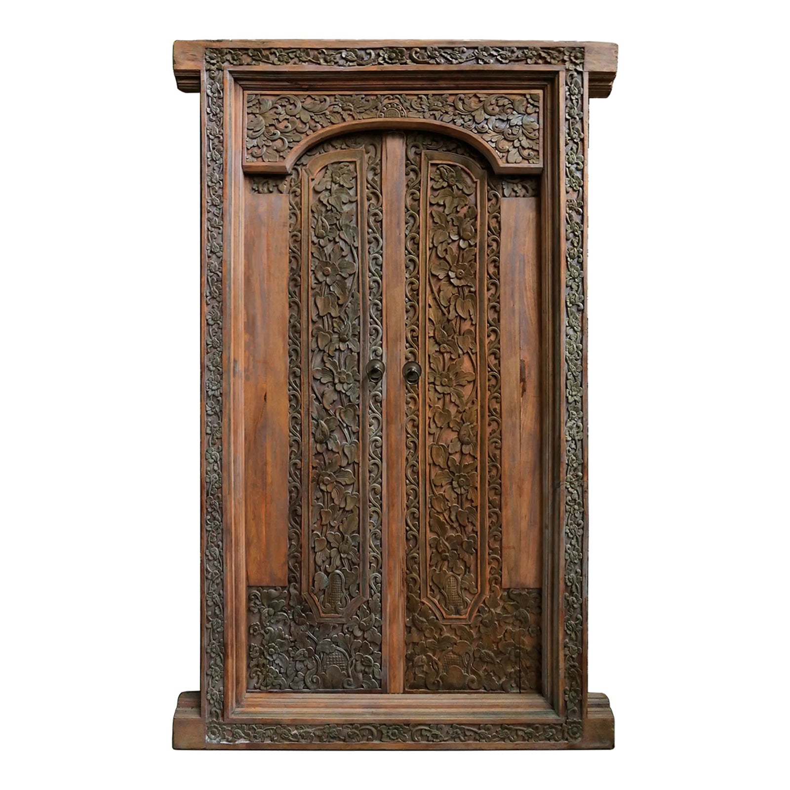 Vintage Framed Carved Indonesian Double Doors | Chairish