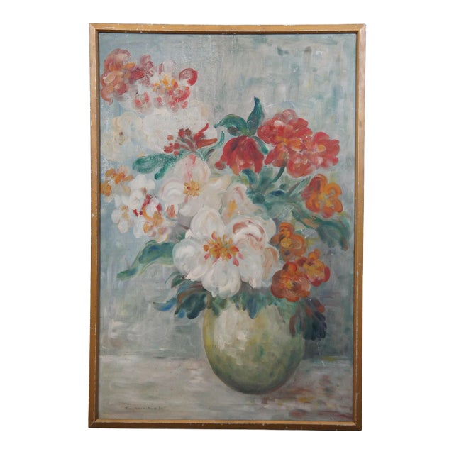 1964 Mid Century Floral Still Life Painting Oil on Canvas by Tiny ...