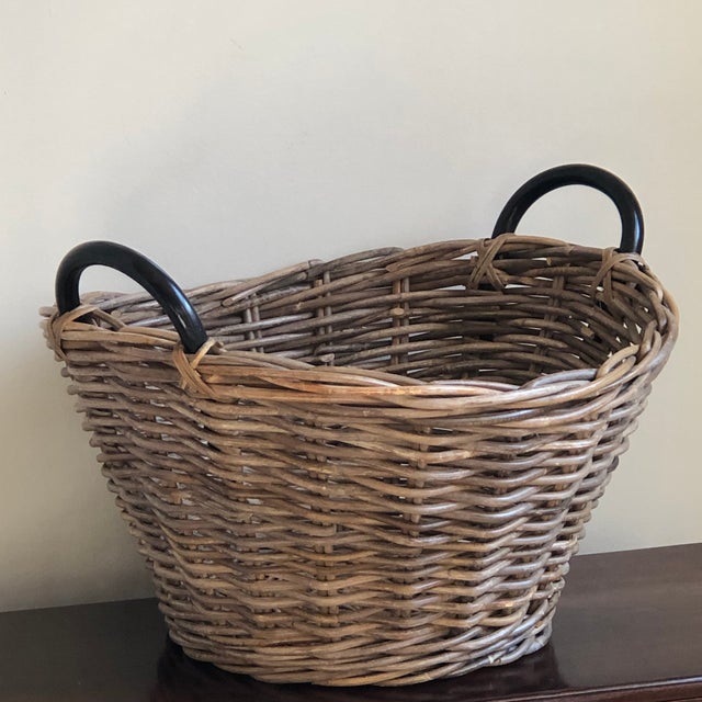 Vintage Rustic Style Wood Handled Basket | Chairish