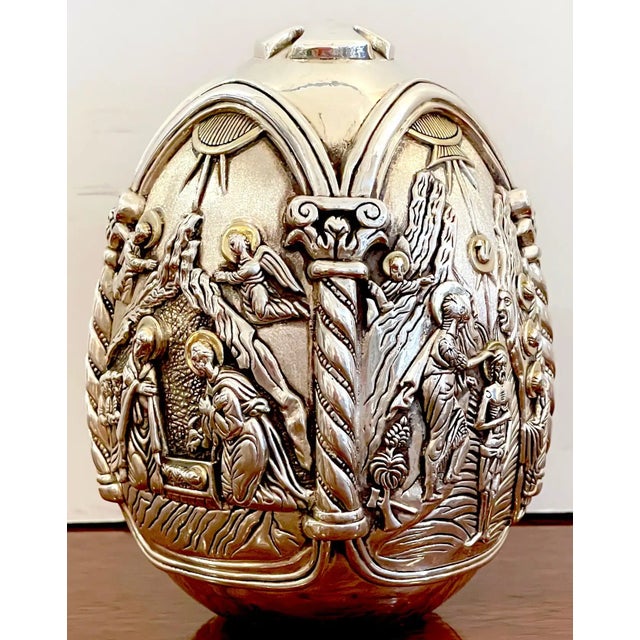 Greek Sterling Tetralogy Icon Egg Sculpture of Christ's Life | Chairish