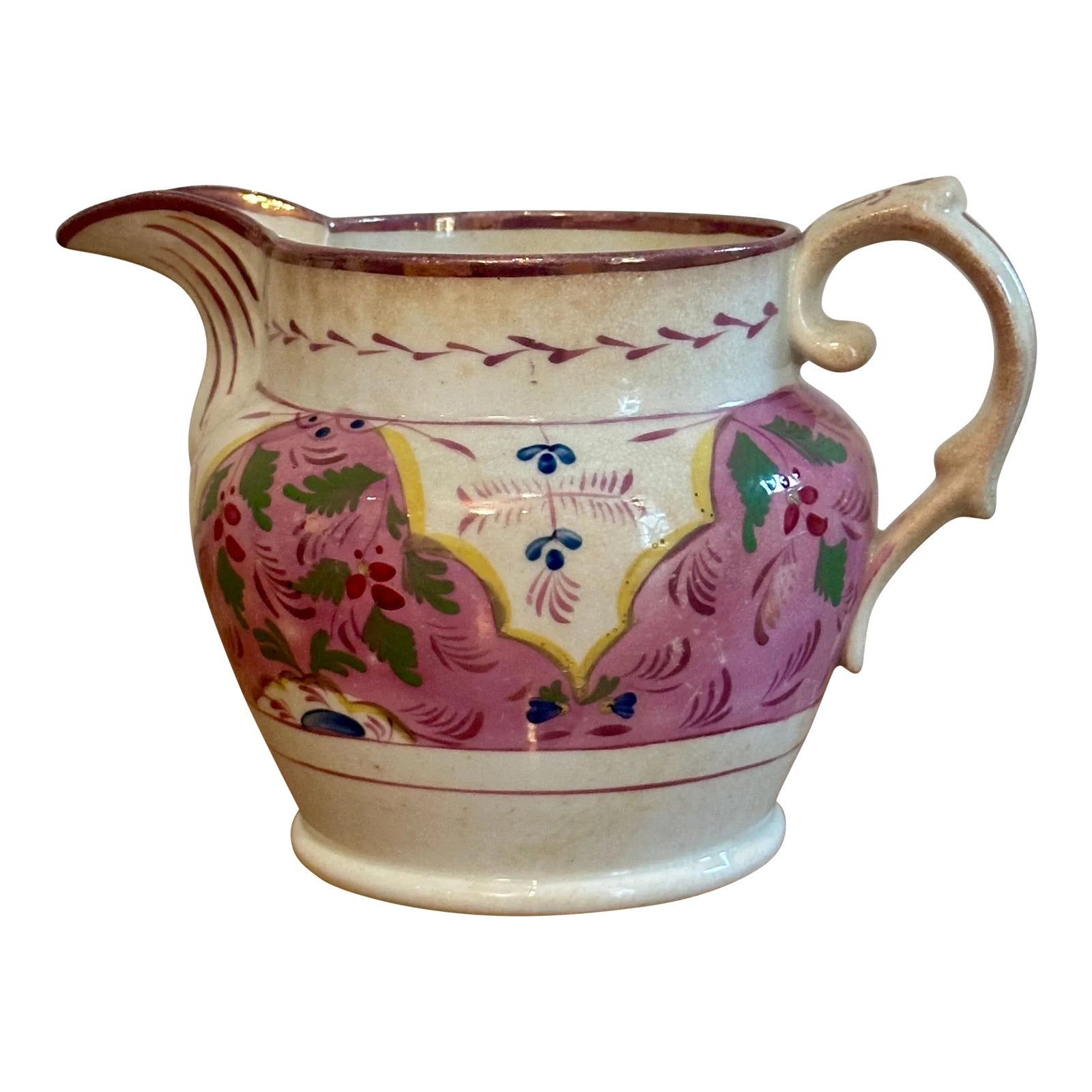 Antique Early 19th Century Hand-Painted Lusterware Pitcher | Chairish