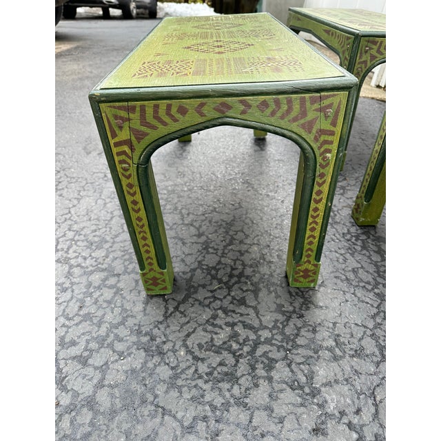 Set of 3 Vintage Western Style Stenciled and Painted Wood Benches ...