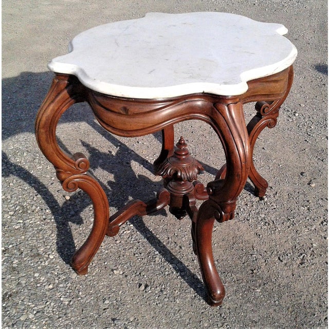 Antique Victorian White Marble Turtle Top Walnut Parlor Table 1870s ...