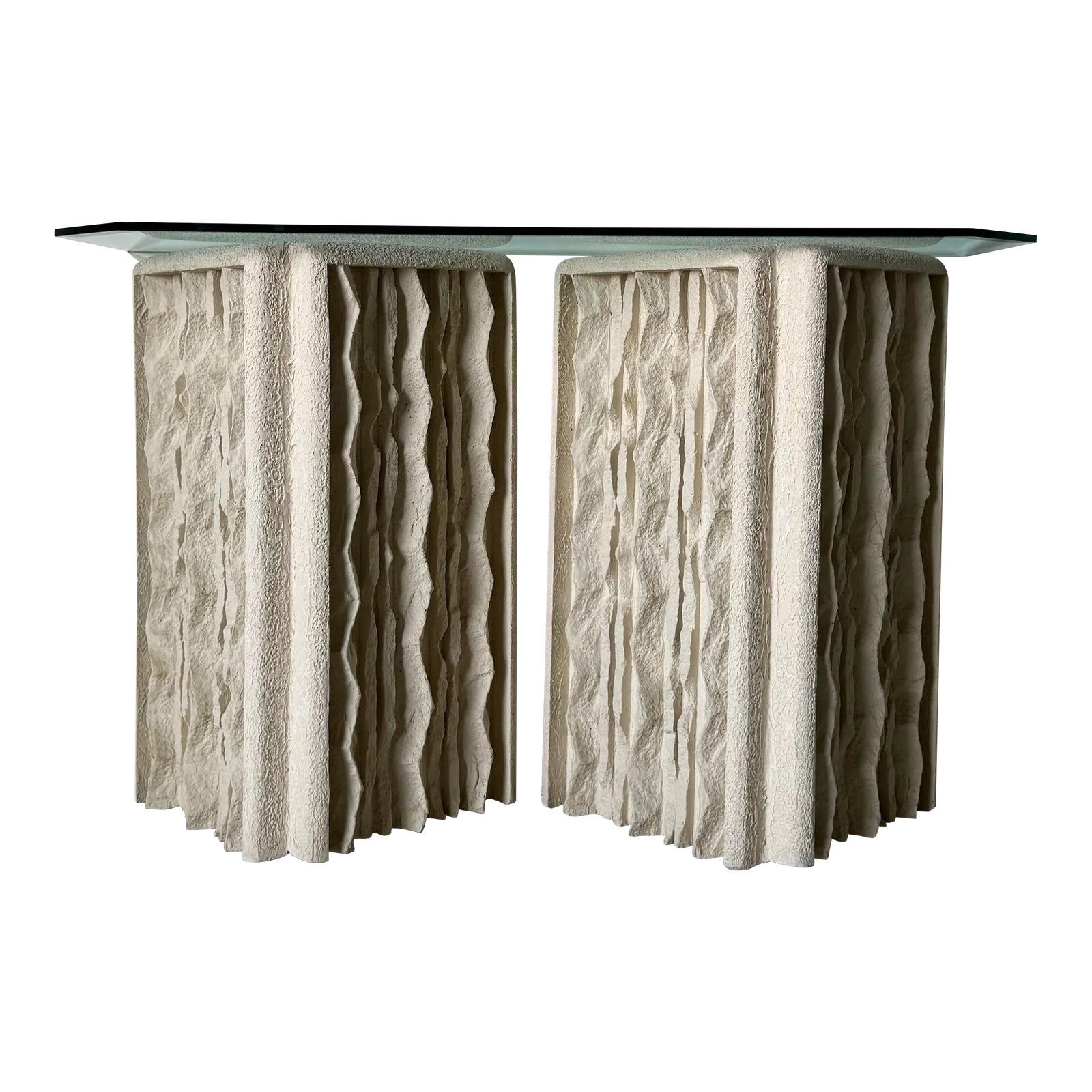 1980's Postmodern Sculptural Cast Plaster Console Table W/ Glass Top ...