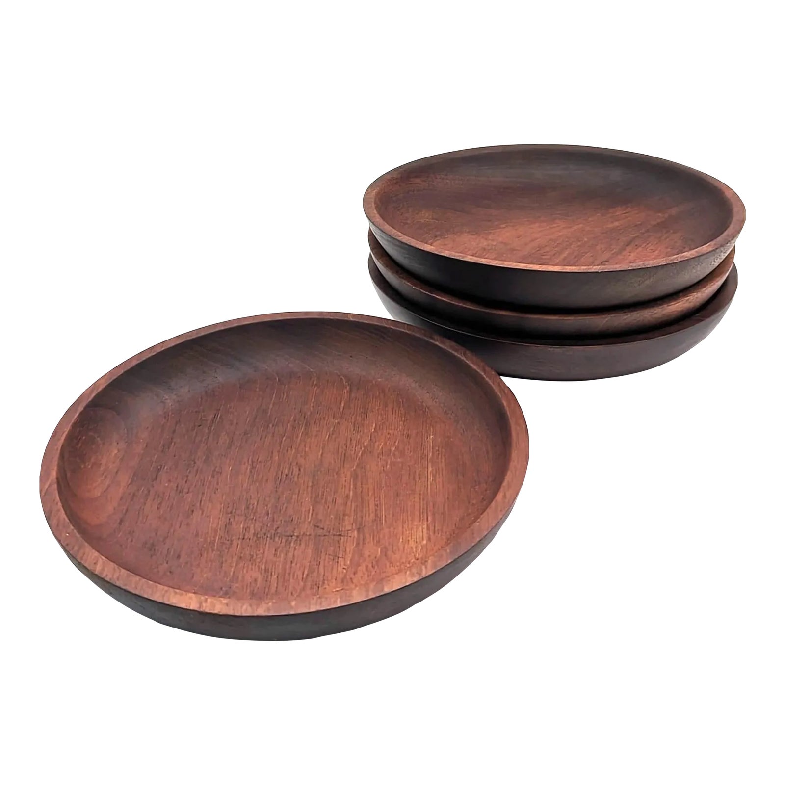 Mid 20th Century Turned and Lathed Black Walnut Wood Plates, Set of 4 ...