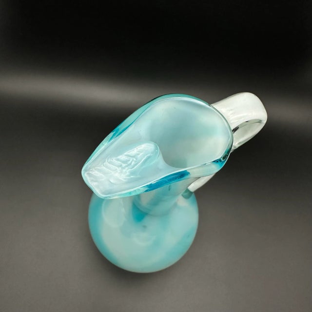 Vintage Empoli Cased Blue & White Glass Art Pitcher | Chairish