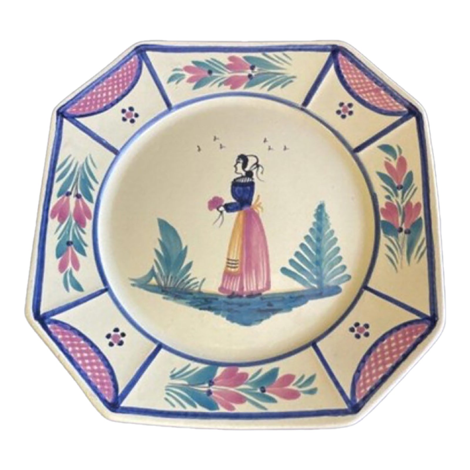 1960s Quimper Dish - Octagonal Shape | Chairish