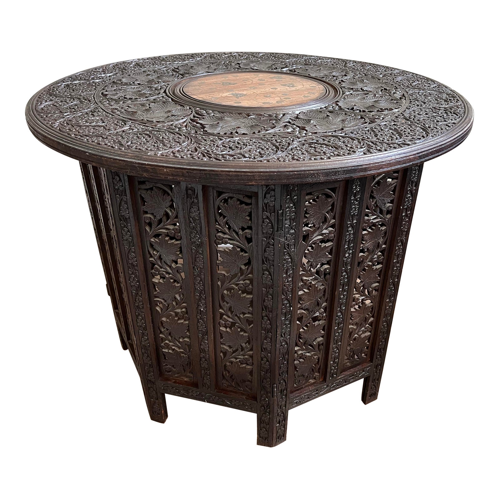 1920s Antique Carved Wooden Anglo Indian Table | Chairish