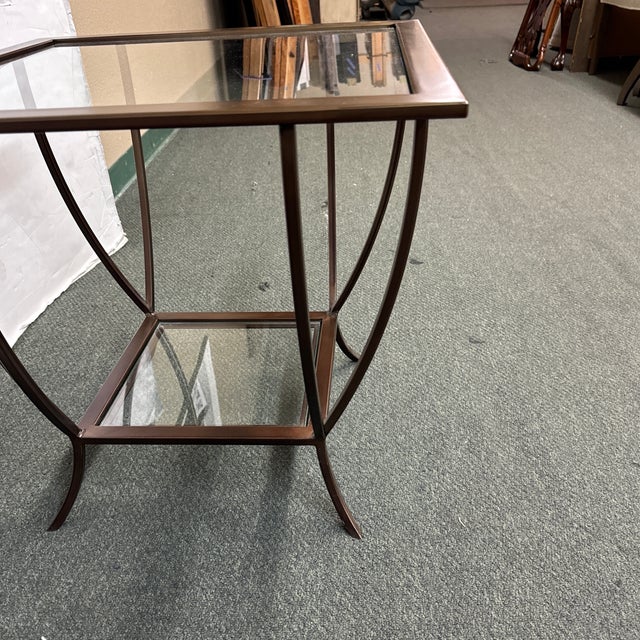 Contemporary Glass + Bronze Metal Side Table | Chairish