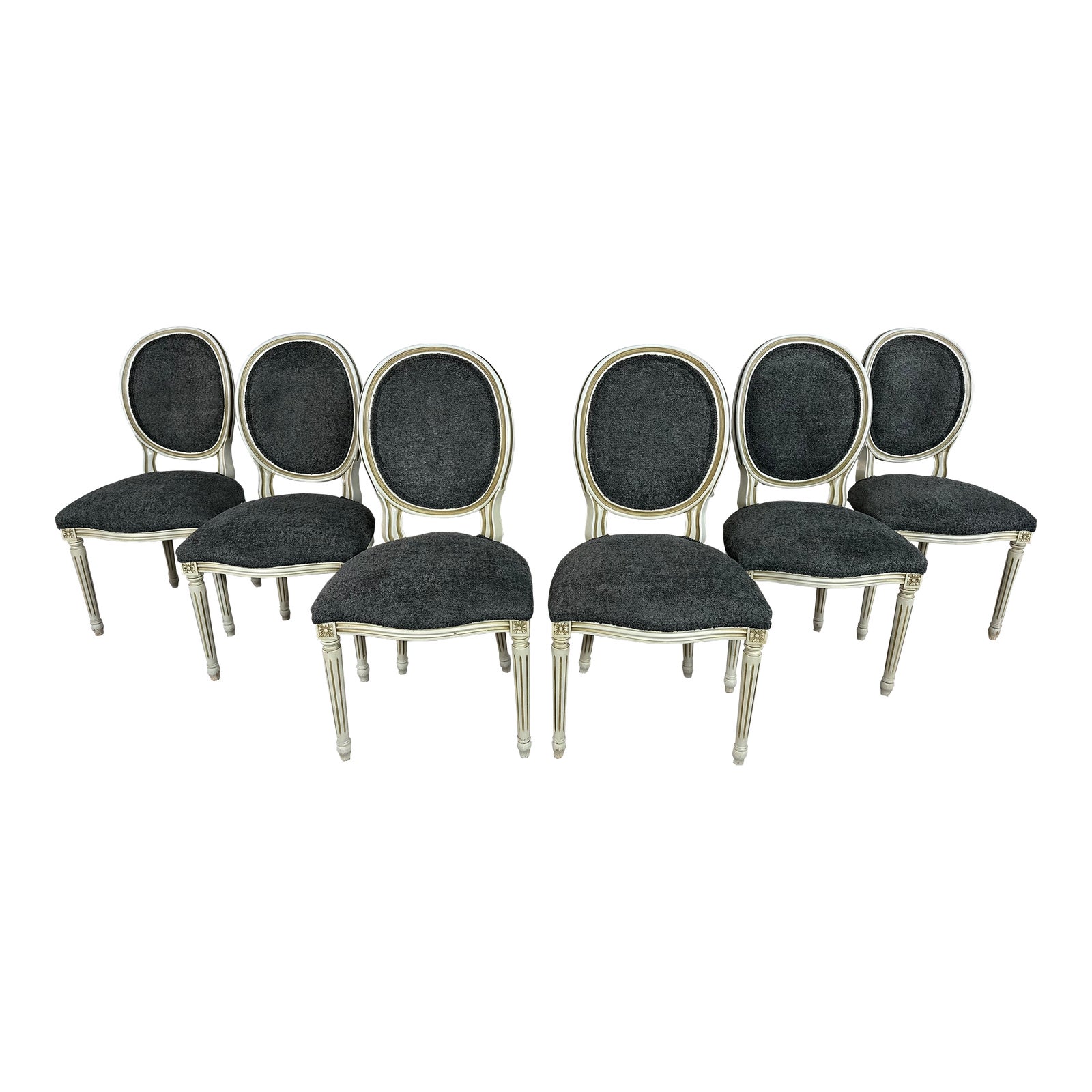 French Louis XVI Medallion Back Dining Chairs, Reupholstered - Set of 6 ...