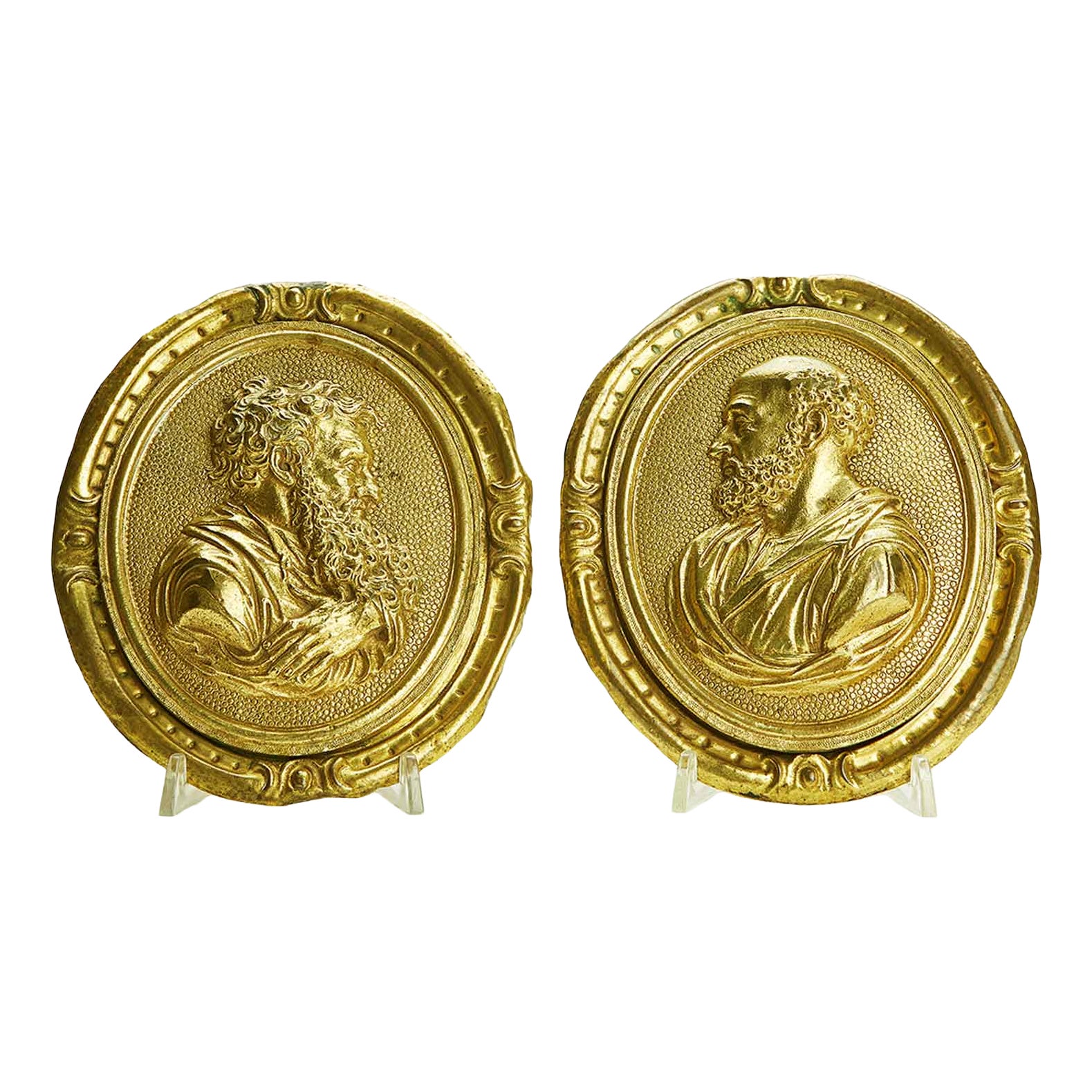 Gilded Bronze Plaques with Profiles of Saints, Set of 2 | Chairish