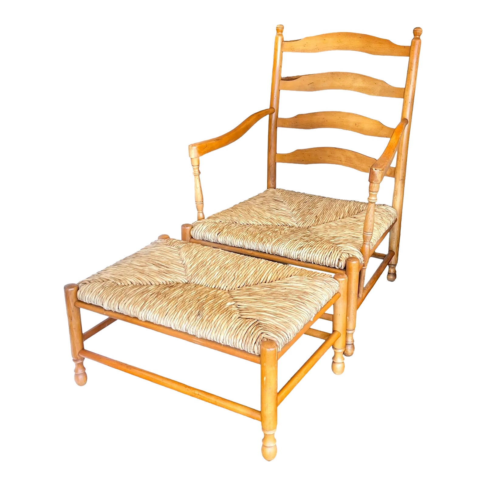 Vintage Oversized Spanish Ladder Back Rush Seat Armchair and Matching ...