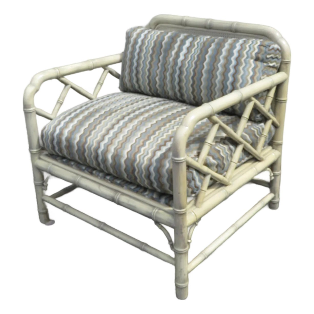Hollywood Regency Faux Bamboo Painted Side Lounge Chair 5989 | Chairish