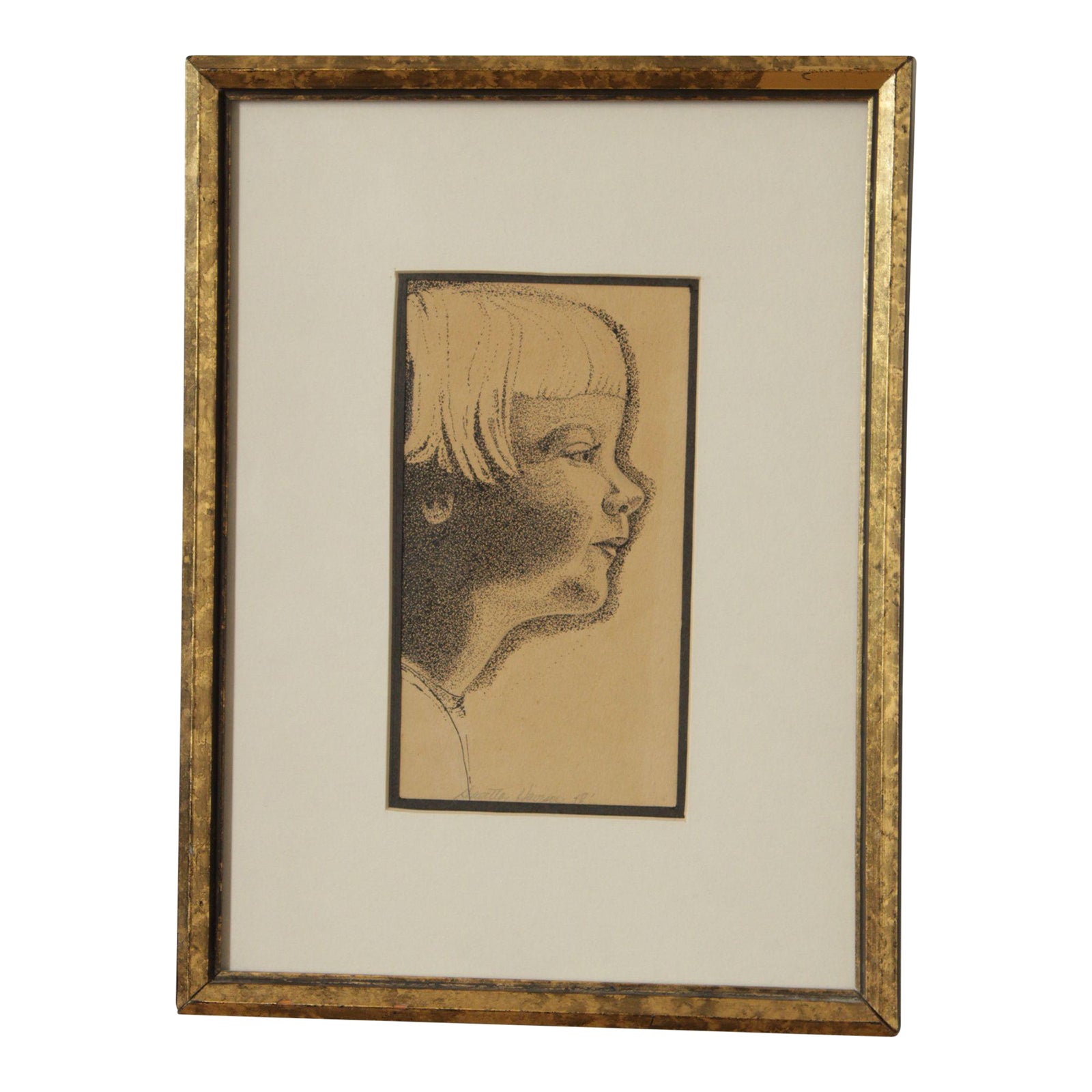 Davetta Greenberg Ink Stipple Drawing, Child's Portrait | Chairish