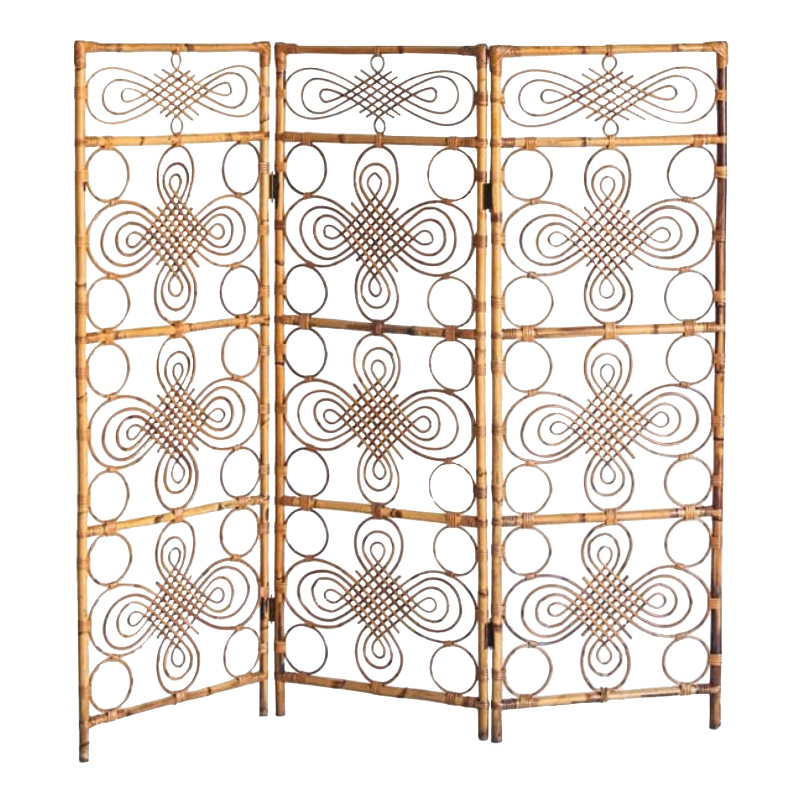 1960s French Three-Panel Bamboo Wicker Rattan Folding Screen | Chairish