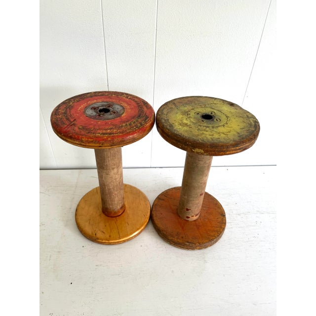1920s Antique Wooden Textile Factory Spool, Pair | Chairish
