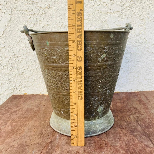 Early 1900s Asian Indian Antique Hammered Brass Bucket | Chairish