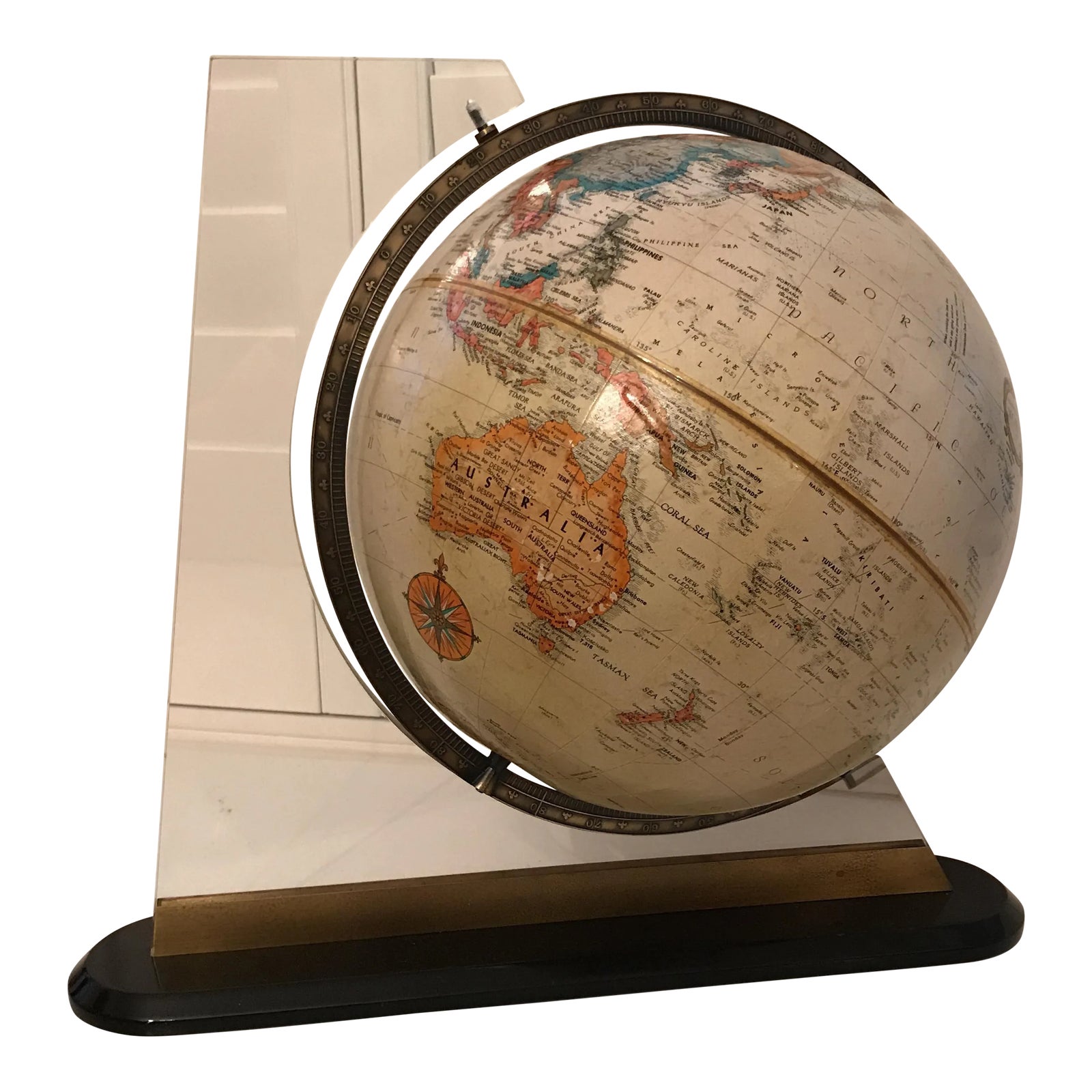 1970's World Globe With Acrylic Stand | Chairish