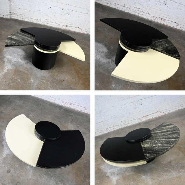 Postmodern Rotating Coffee Table With 3 Wedge Top Sections Black White ...