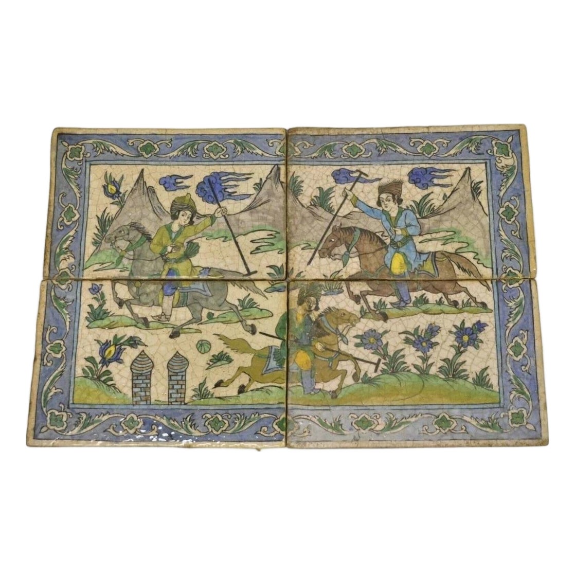 Antique Persian Iznik Qajar Style Ceramic Pottery Tile Mosaic Polo ...