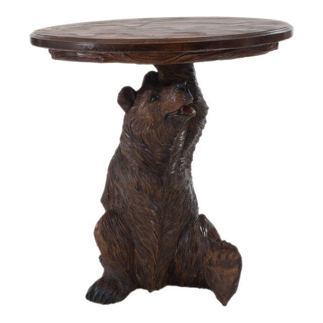 Rustic Black Forest Walnut Bear End Table | Chairish